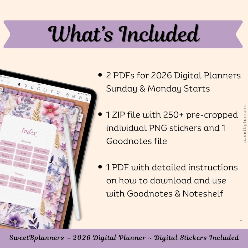 2026 Purple Floral Weekly Planner, Goodnotes, Noteshelf, Digital ...