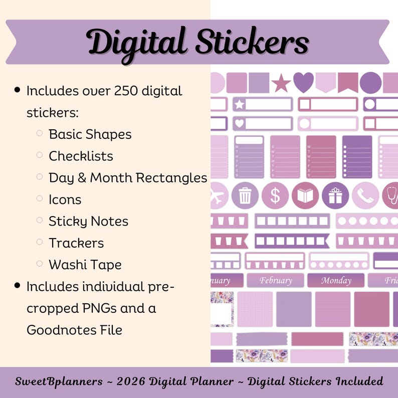 2026 Purple Floral Weekly Planner, Goodnotes, Noteshelf, Digital ...