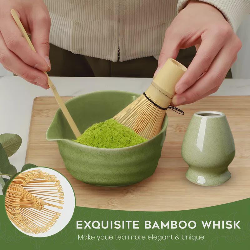 Japanese Matcha Tea Set - Ceramic Bowl, Bamboo Whisk (7 Piece) - Etsy