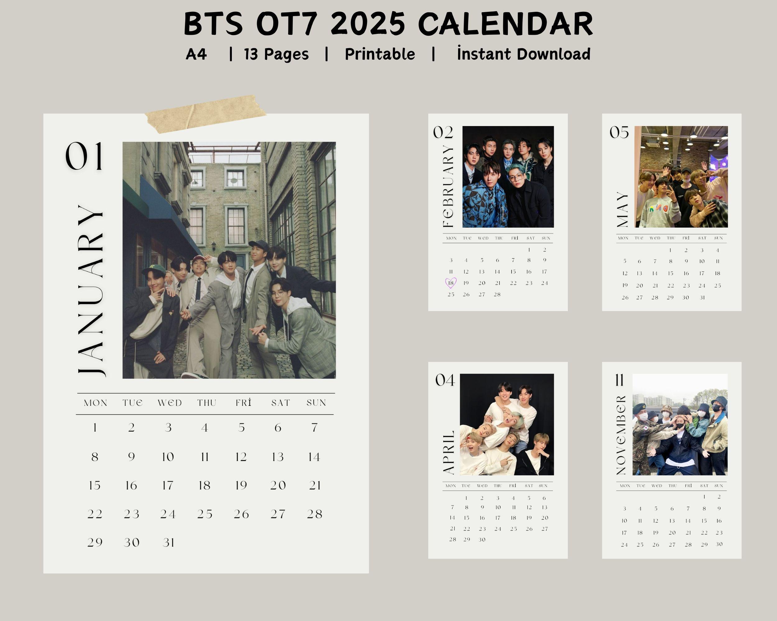BTS Calendar | Bts 2025 Calendar | Bts Planner | Bts Calendar | Bts ...