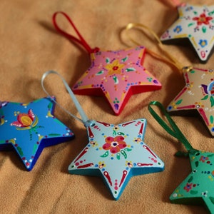 Handpainted Folk Art Wooden Star Ornaments | Personalization Available ...