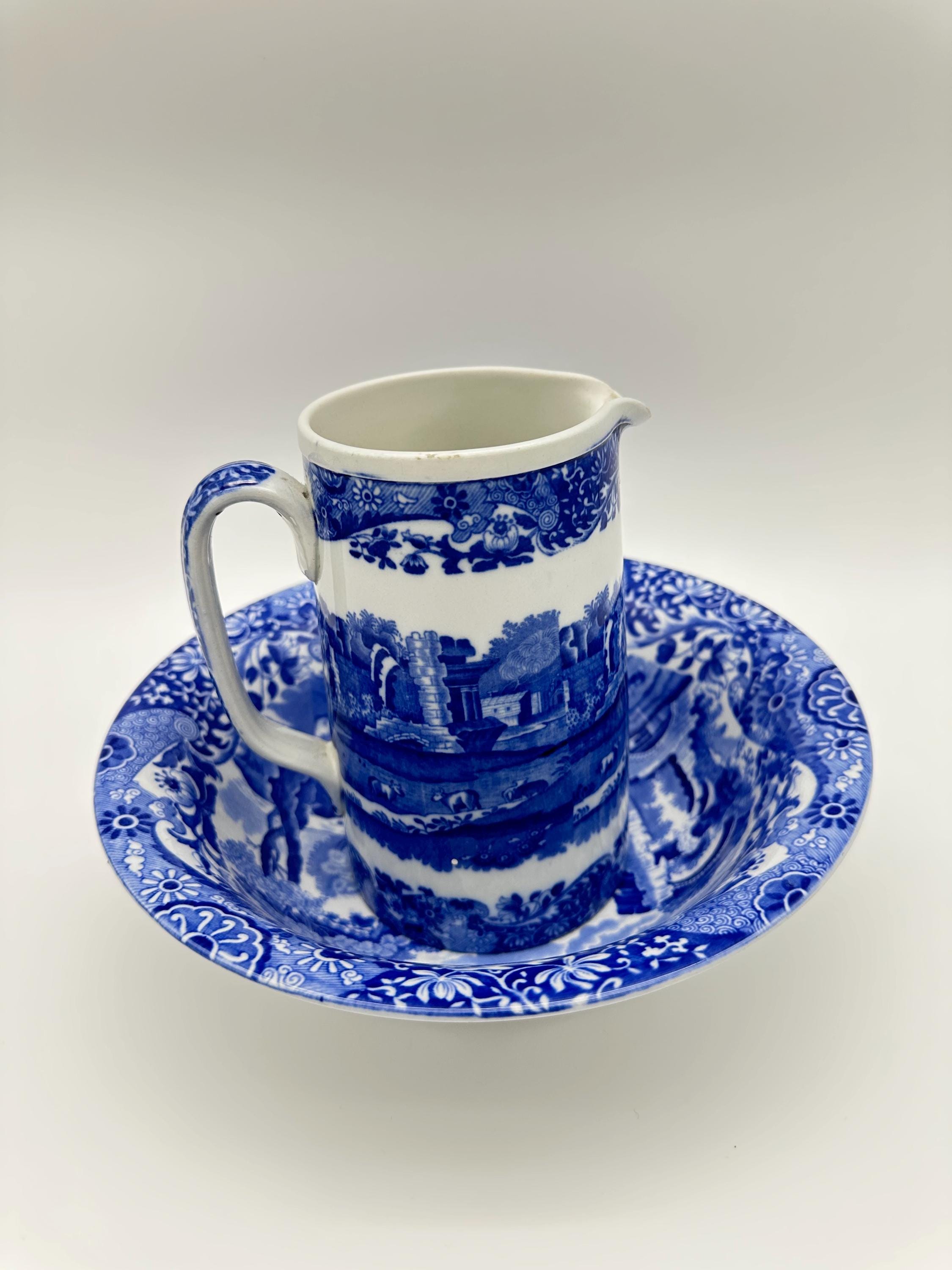 Vintage Spode Blue and White Italian Jug and Bowl - Etsy