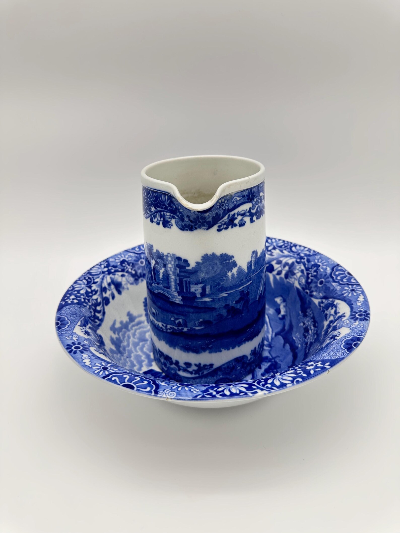 Vintage Spode Blue and White Italian Jug and Bowl - Etsy