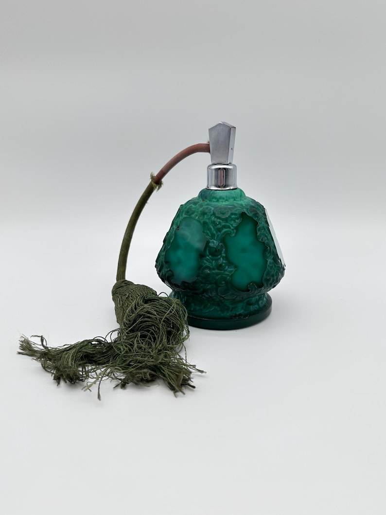 Czech ART DECO Malachite Glass Perfume Bottle Atomizer 1930’s Vintage ...