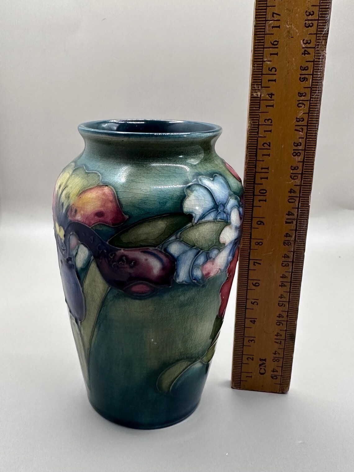 Vintage Early Moorcroft Pottery Vase, Orchid Green Design. Hand Painted ...