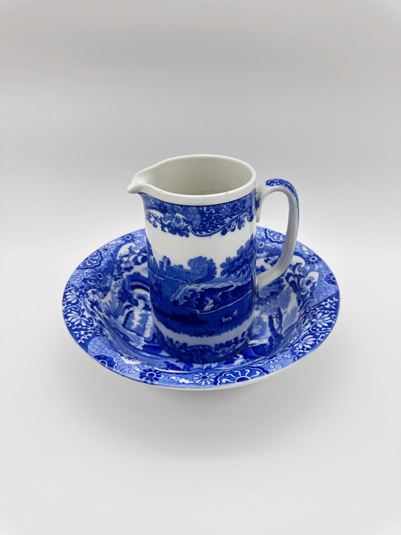 Vintage Spode Blue and White Italian Jug and Bowl - Etsy