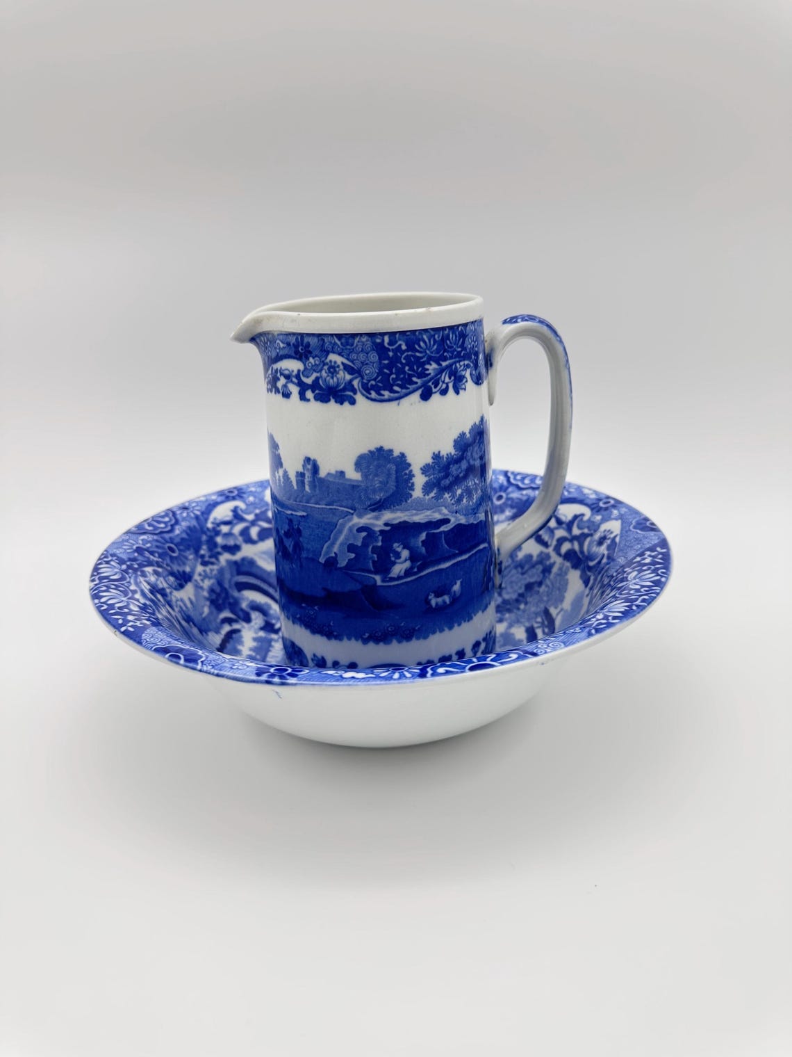 Vintage Spode Blue and White Italian Jug and Bowl - Etsy