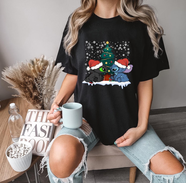 Stitch and Toothless Santa Christmas With Xmas Lights Unisex Vintage ...