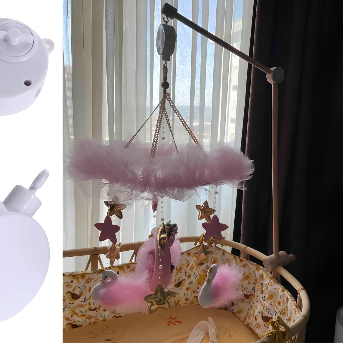 Crib Baby Mobile Arm Holder Attachment Set Rotary Music Box Mobile ...