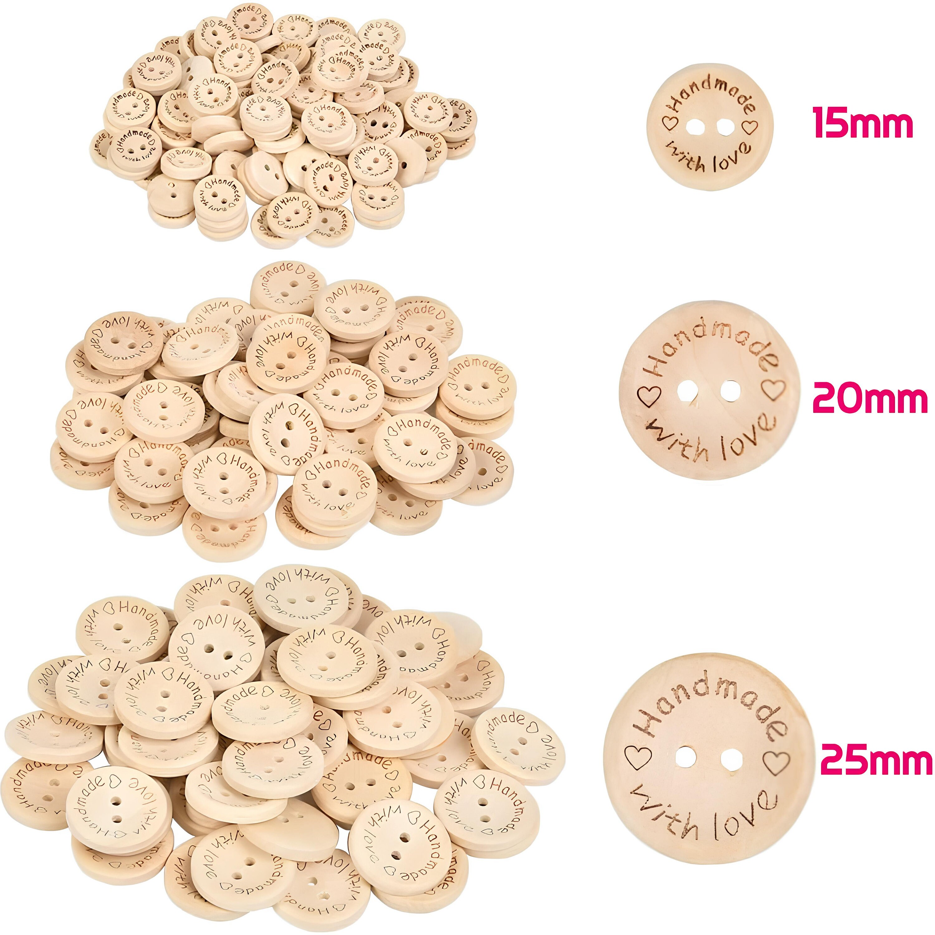 Handmade With Love Buttons Wood Made With Love Buttons for Sewing ...