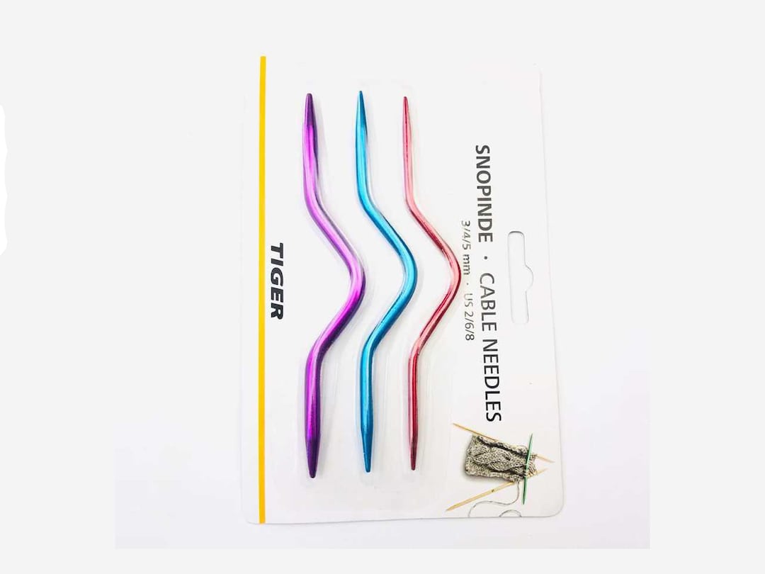 Tiger Cranked Cable Stitch Knitting Needles Pack of 3 for Knitting Hair ...