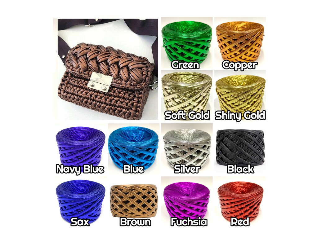 Metallic Leather T-shirt Yarn for Bags and Purses Leather Looking Yarn ...