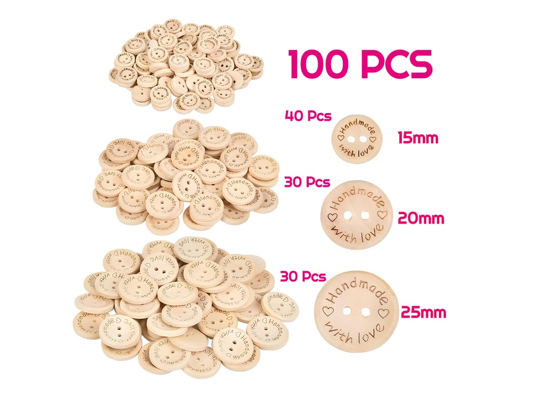 100 PCS Handmade With Love Buttons Wood Made With Love Buttons for ...