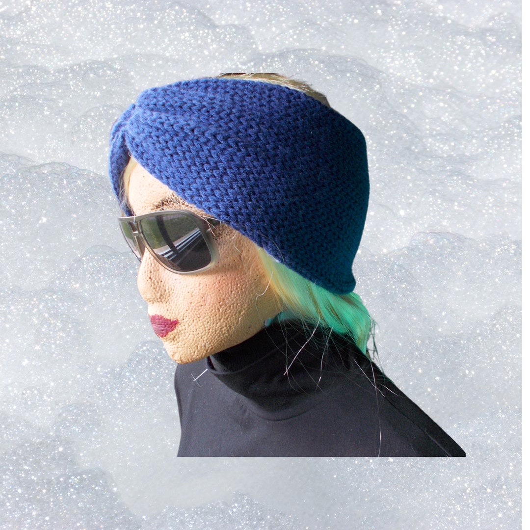 Handmade Navy Blue Ear Warmer for Women - Cozy Knit Ear Cover Headband ...
