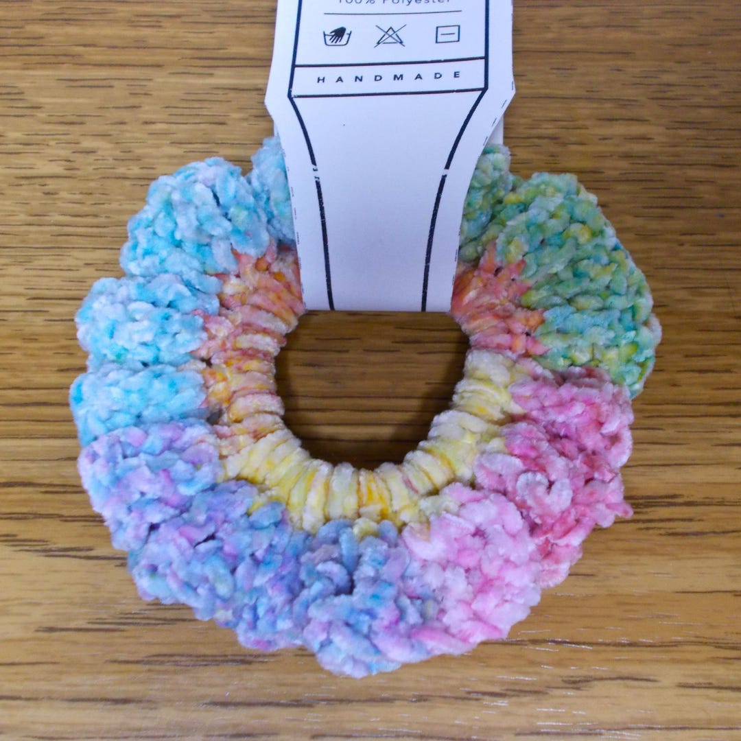 Hand-crocheted Velvet Rainbow Scrunchie - Pastel Soft Velvet Hair ...