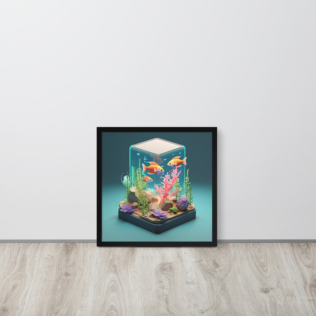 Isometric Goldfish Bowl – Fish Poster – 3D Render – Framed – Wall Art ...