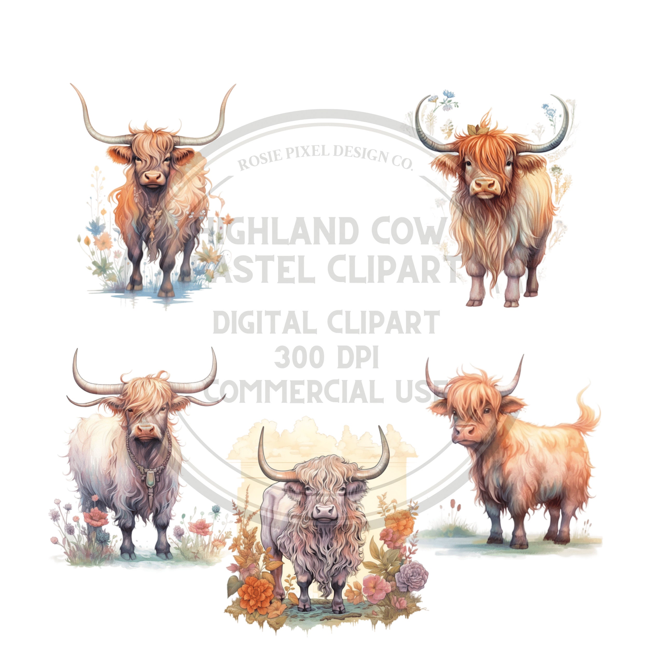 Highland Cow PNG Watercolor Cottagecore Illustrations Highland - Etsy