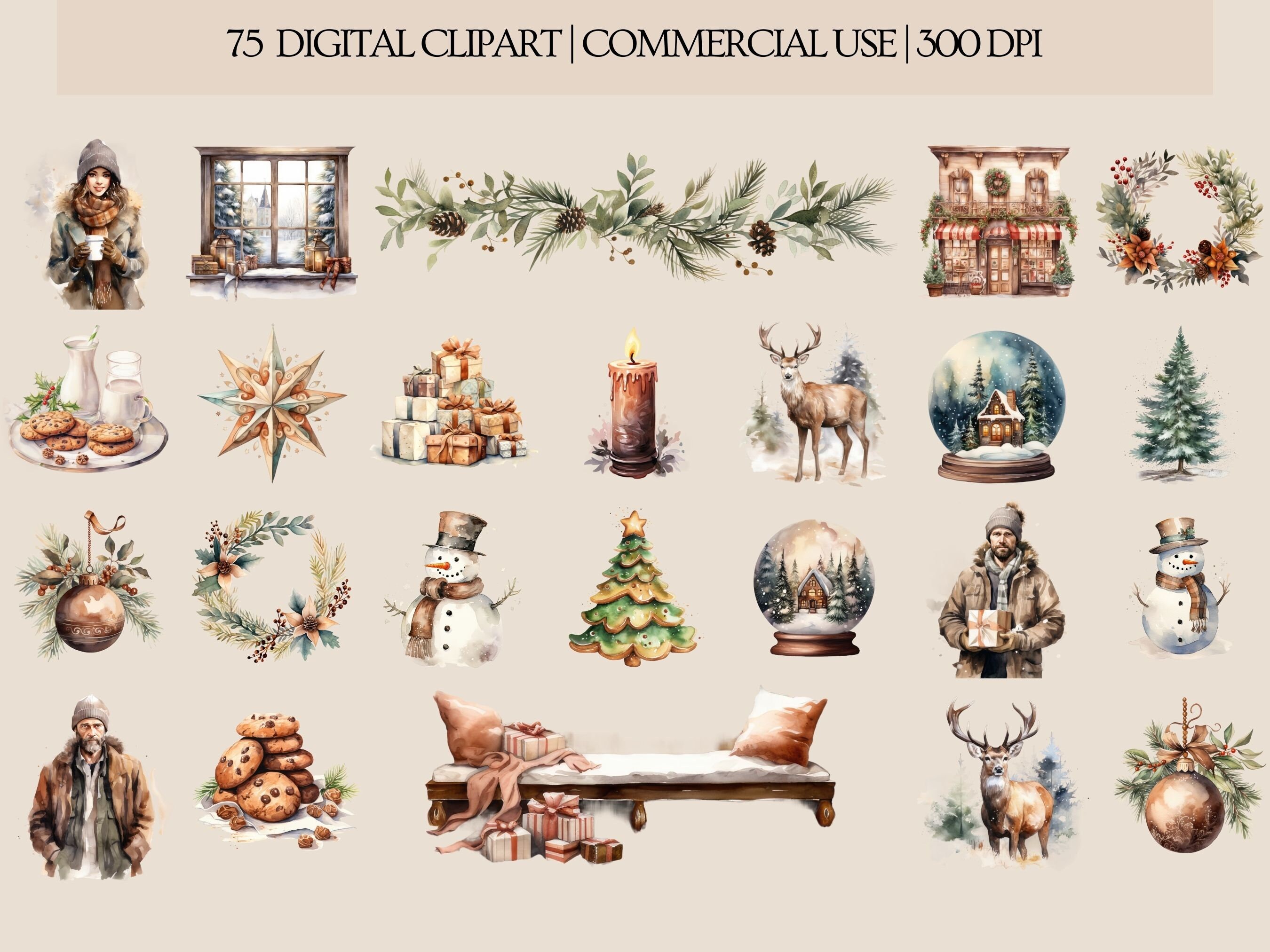 Rustic Christmas Watercolor Clipart Bundle, Rustic Christmas Clipart ...