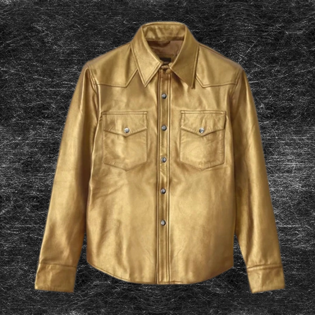 Custom Leather Jacket, Metallic Gold Leather Jacket,custom Embroidery ...