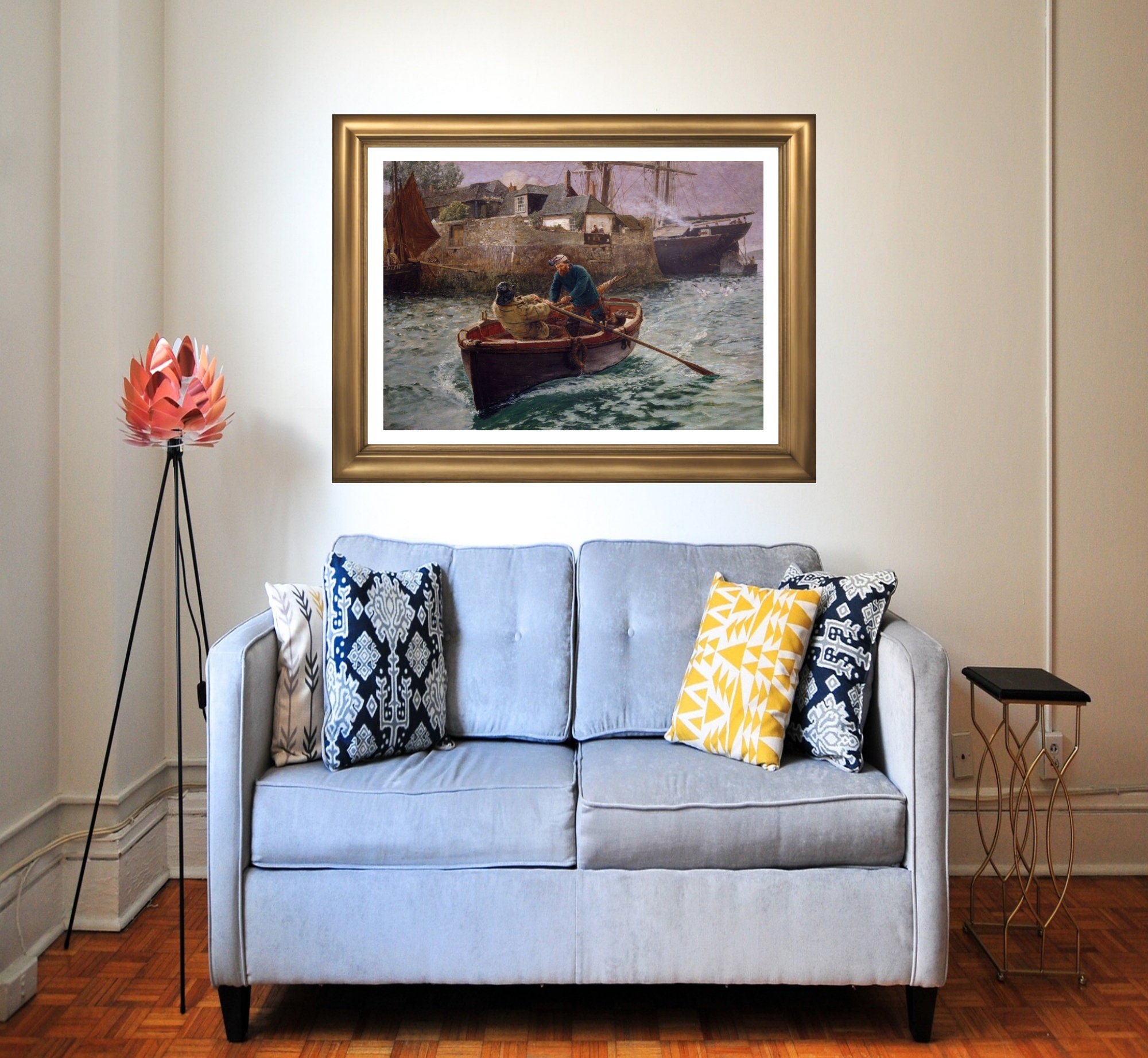 1885 Vintage Oil Painting Portraying Two Sailors in a Rowing Boat ...