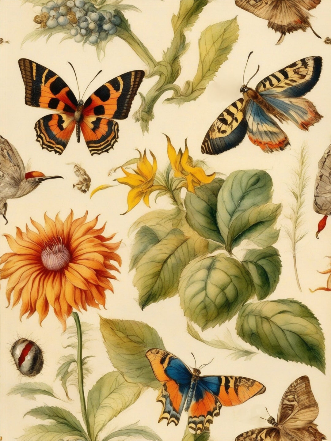 Flora and Fauna, Vintage Wall Art, Butterfly Wall Art, Digital Download ...