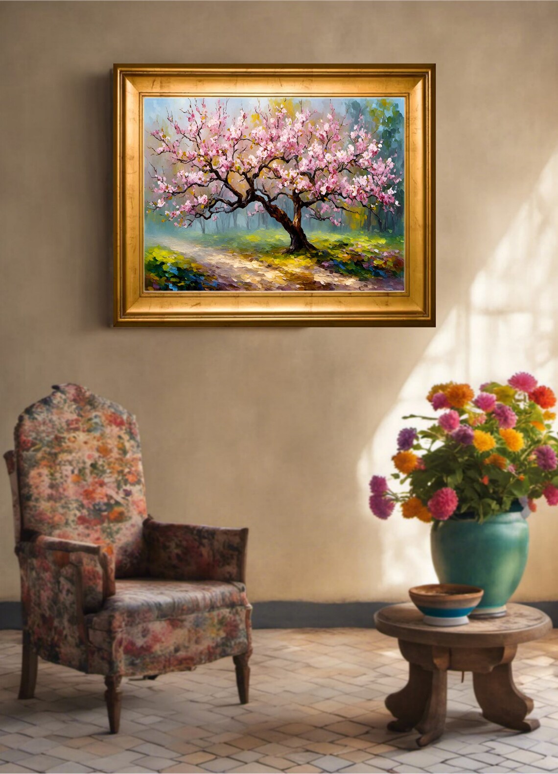 Striking Abstract Painting Flowering Magnolia Tree Wall Art Digital ...