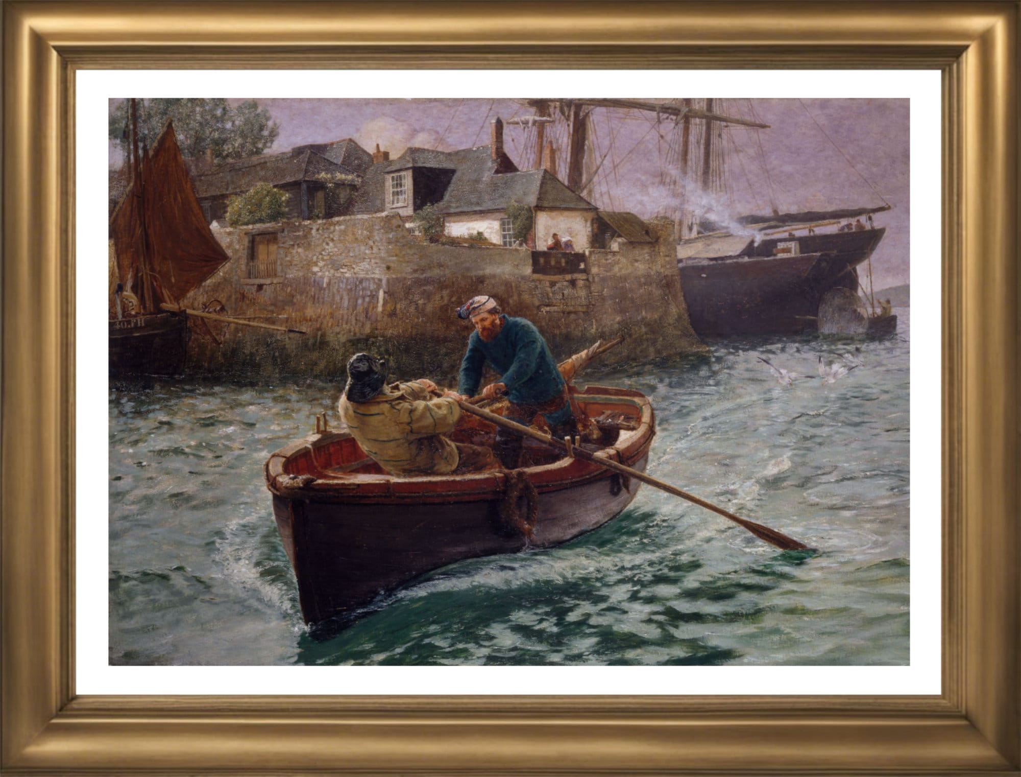 1885 Vintage Oil Painting Portraying Two Sailors in a Rowing Boat ...