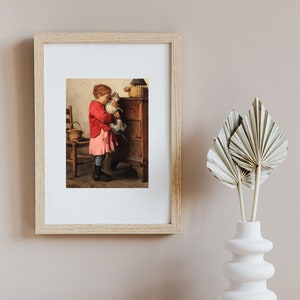 Giclee Print, Stretched Canvas, Cat Cuddle, cat Vintage Oil Painting ...