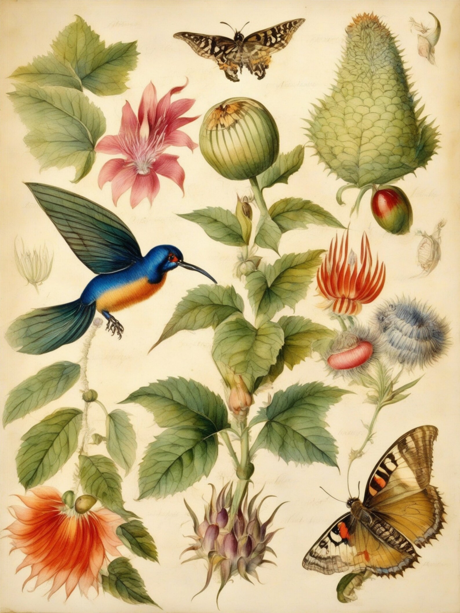 Exotic Flora and Fauna, Vintage Wall Art, Floral Wall Art, Digital ...