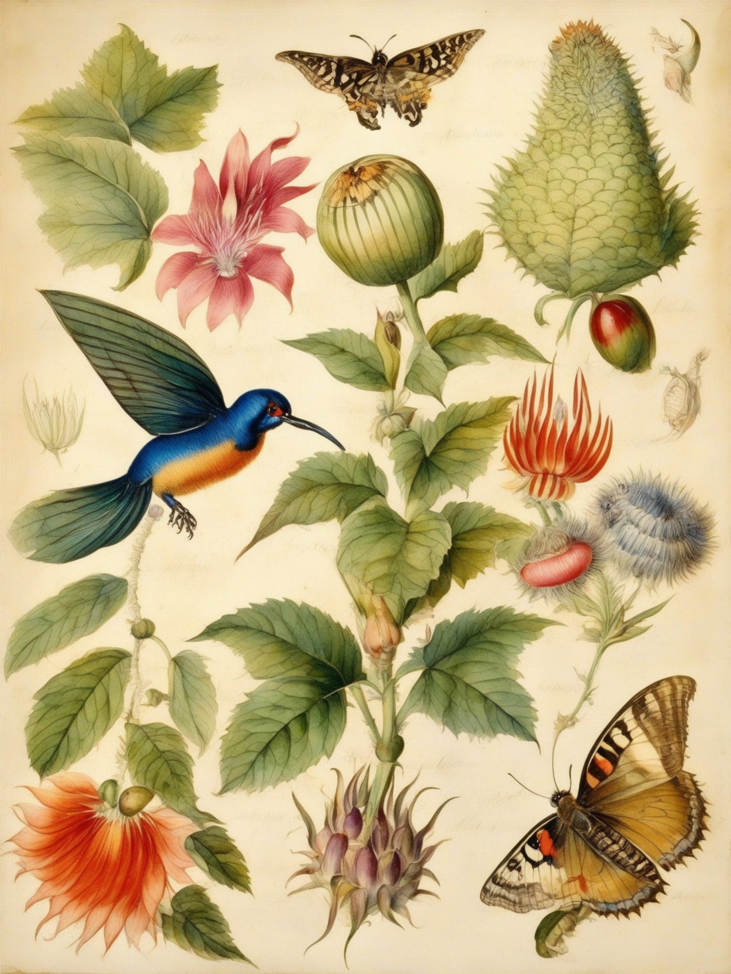 Exotic Flora and Fauna, Vintage Wall Art, Floral Wall Art, Digital ...