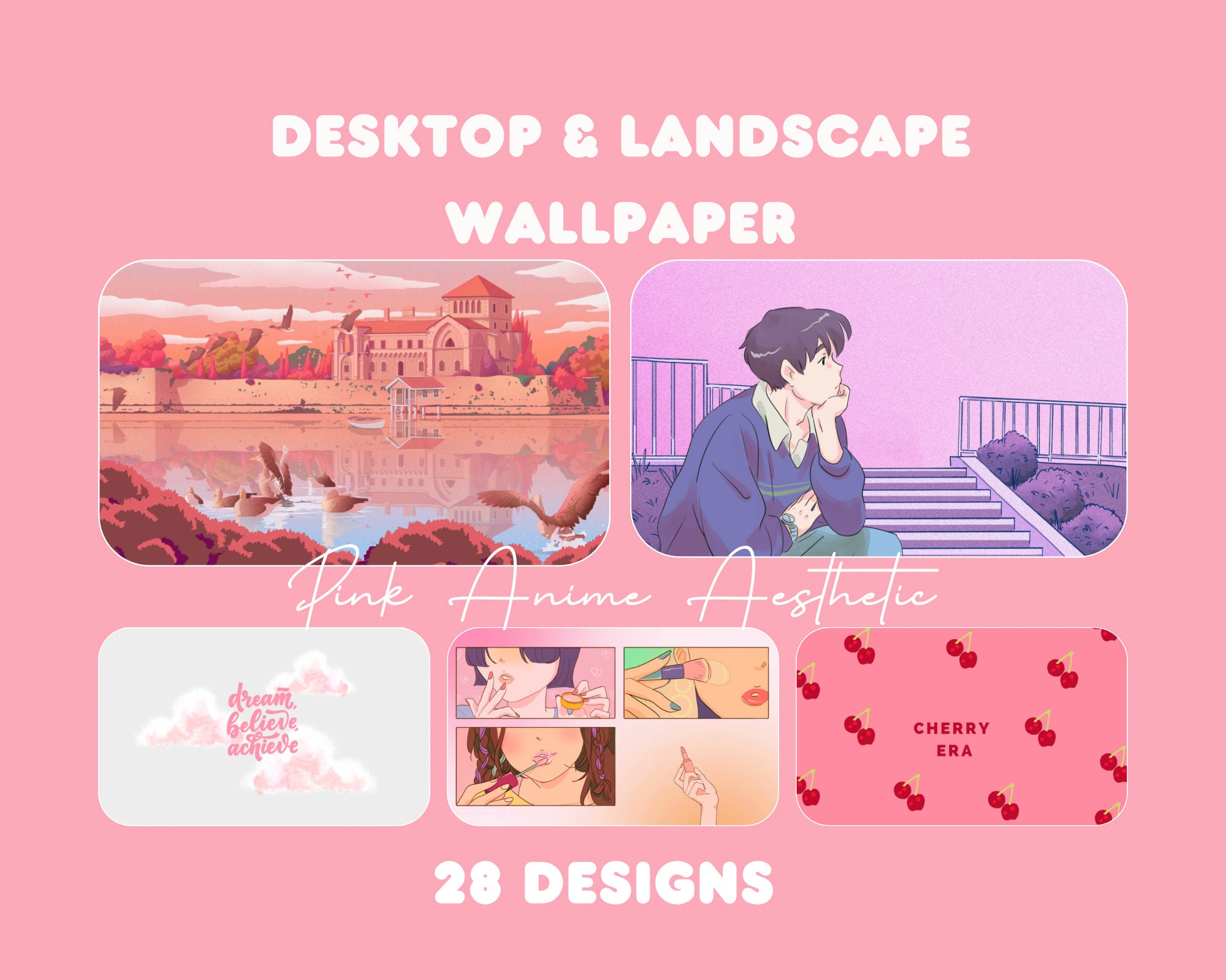 Pink Aesthetic Anime Desktop Landscape Wallpaper - Etsy