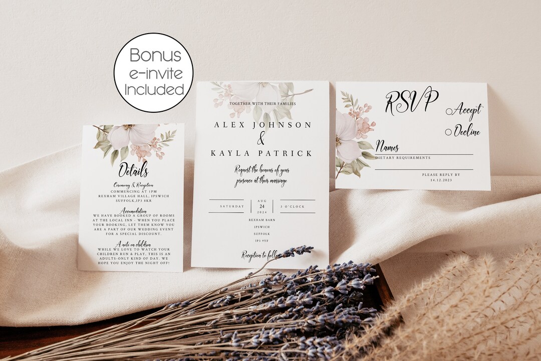 Wedding Invite Bundle, RSVP Template, Details Wedding Invite, Digital ...