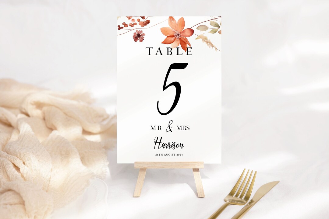 Wedding Table Numbers, Printable Table Numbers, Table Number Template ...