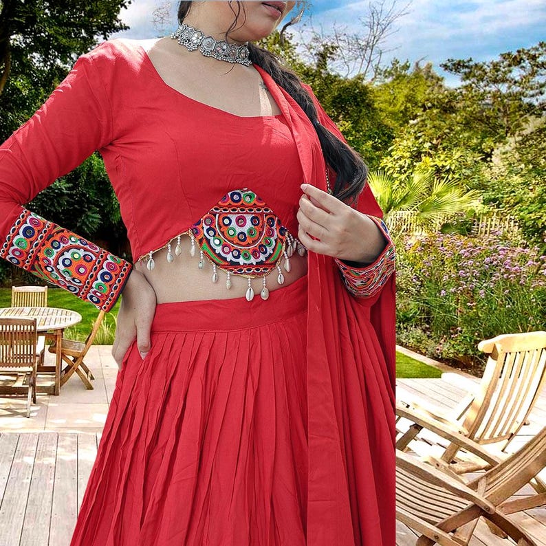 Red Navratri Chaniya Choli Indian Traditional Outfit Garba Lehenga ...
