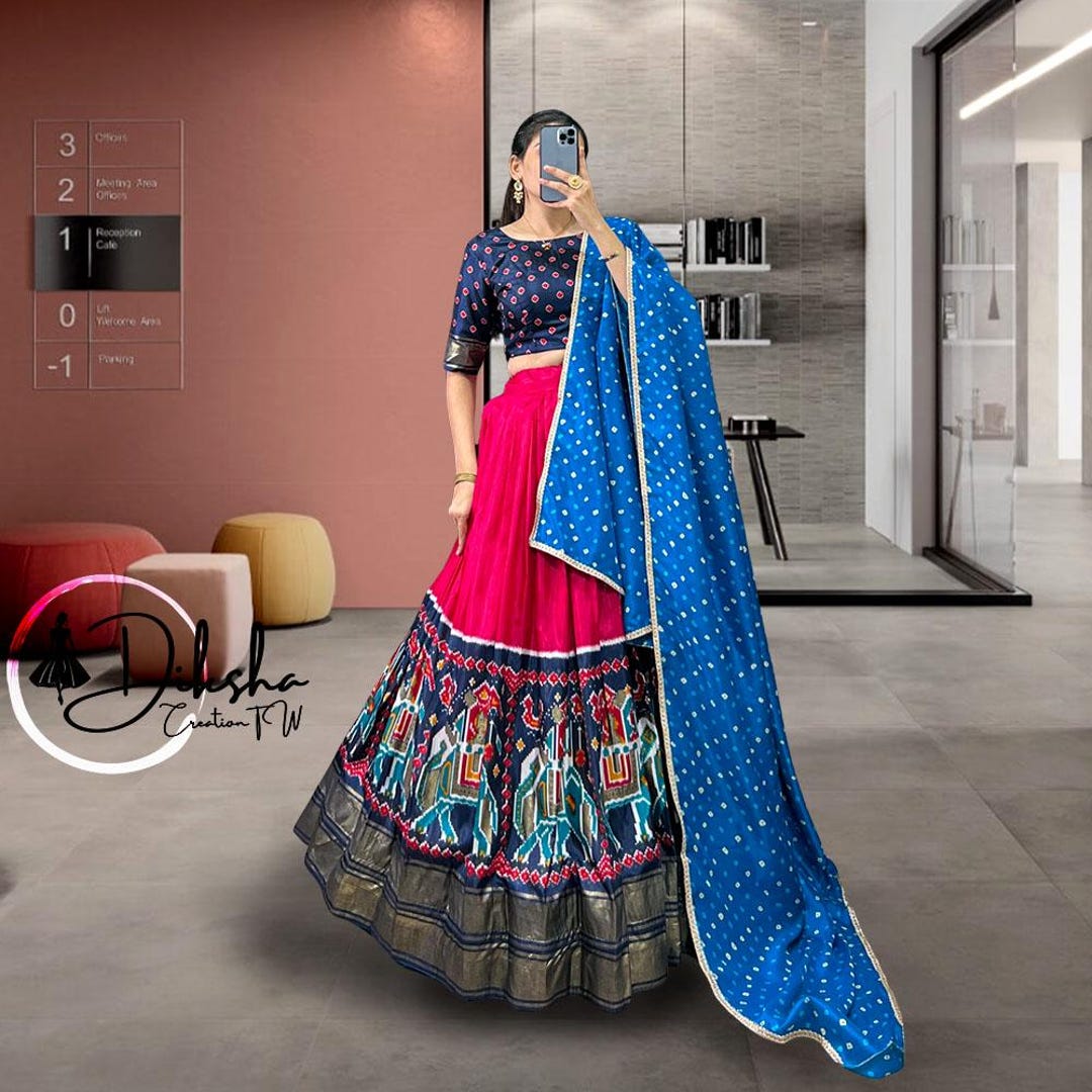 Blue Patola Ikat Lehenga Choli for Women Indian Wedding Lahenga Ghaghra ...