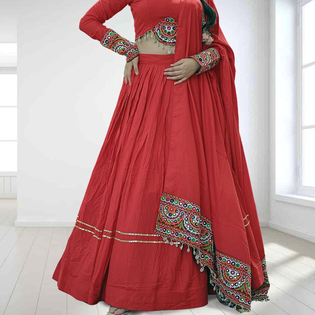 Red Navratri Chaniya Choli Indian Traditional Outfit Garba Lehenga ...