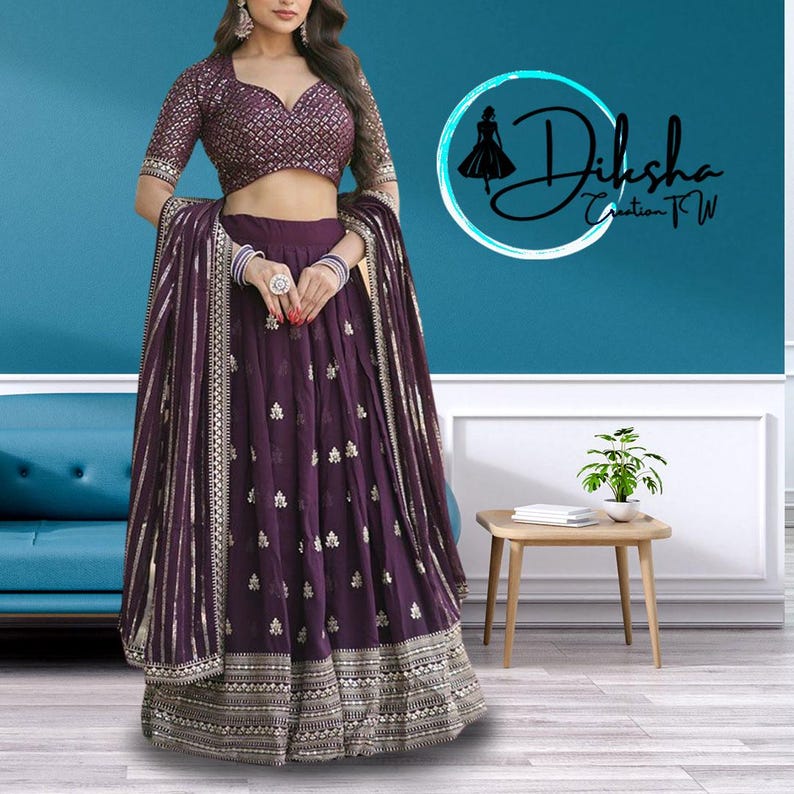 Purple Color Sequence Embroidery Work Designer Lehenga Choli for Any ...