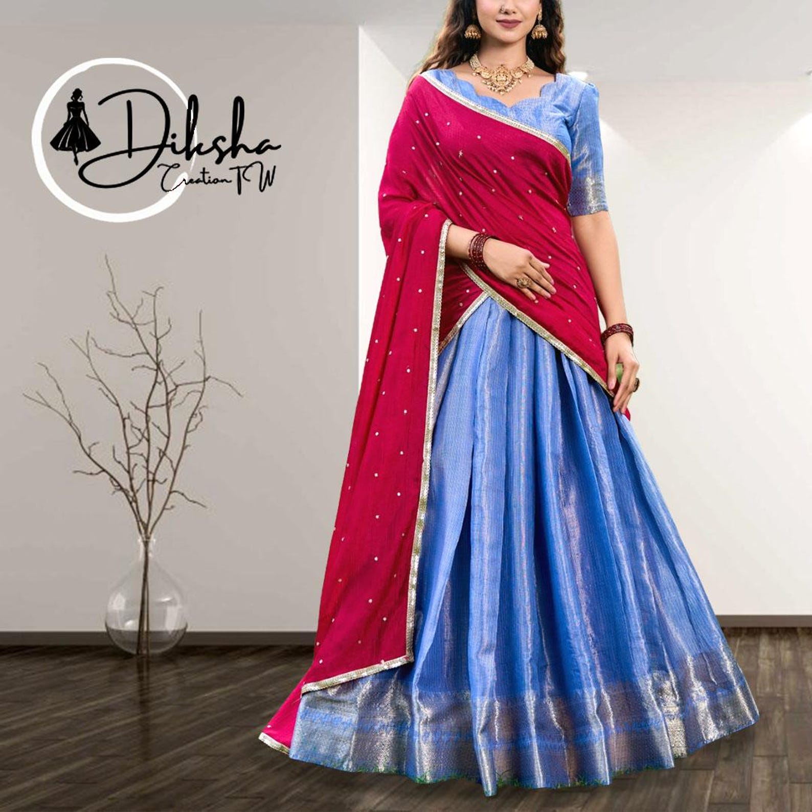 Half Saree Narayan Pet Langa Voni Lehanga Party Wear Saree Lehenga ...
