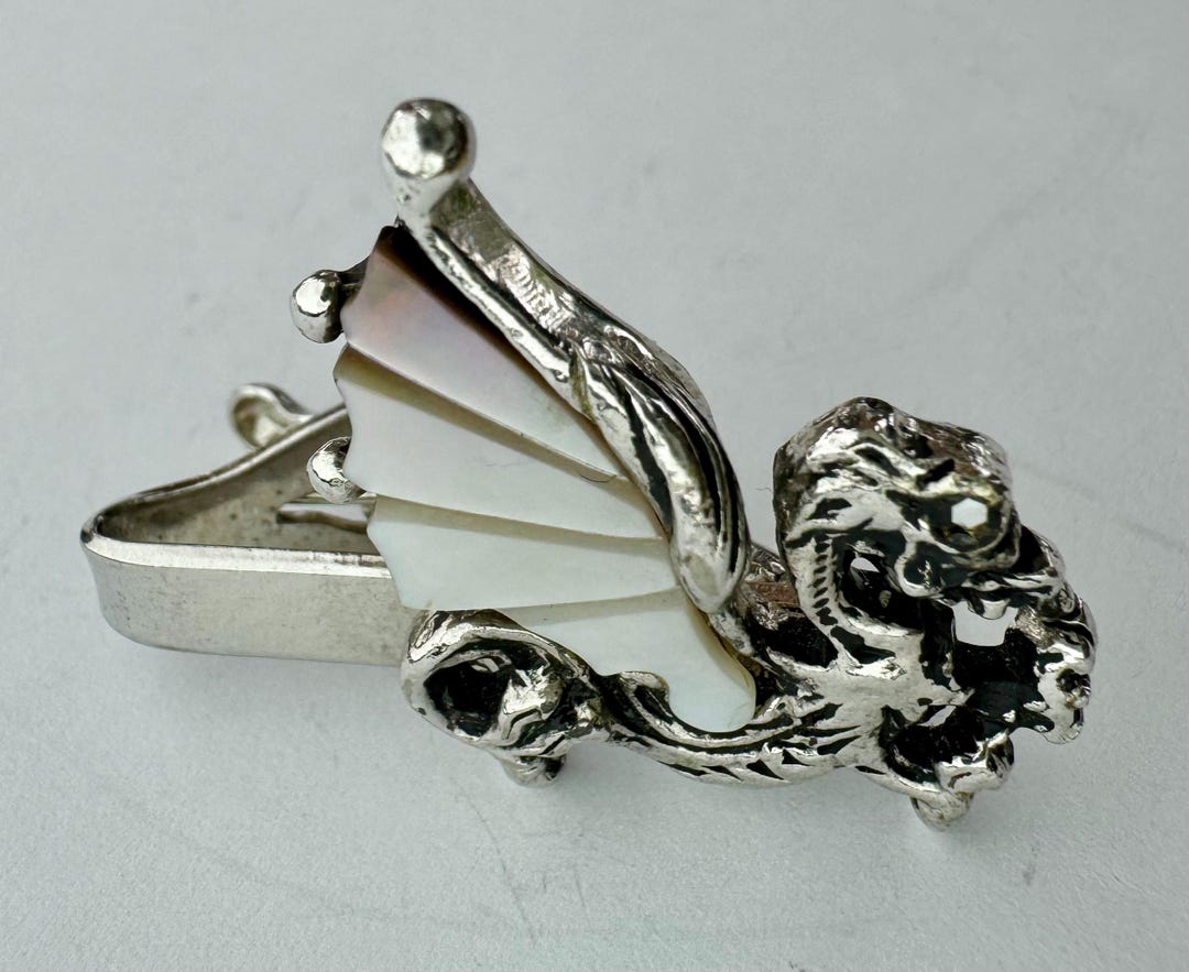Sterling Silver Dragon Tie Clasp Cufflink Set | Mother of Pearl Accent ...