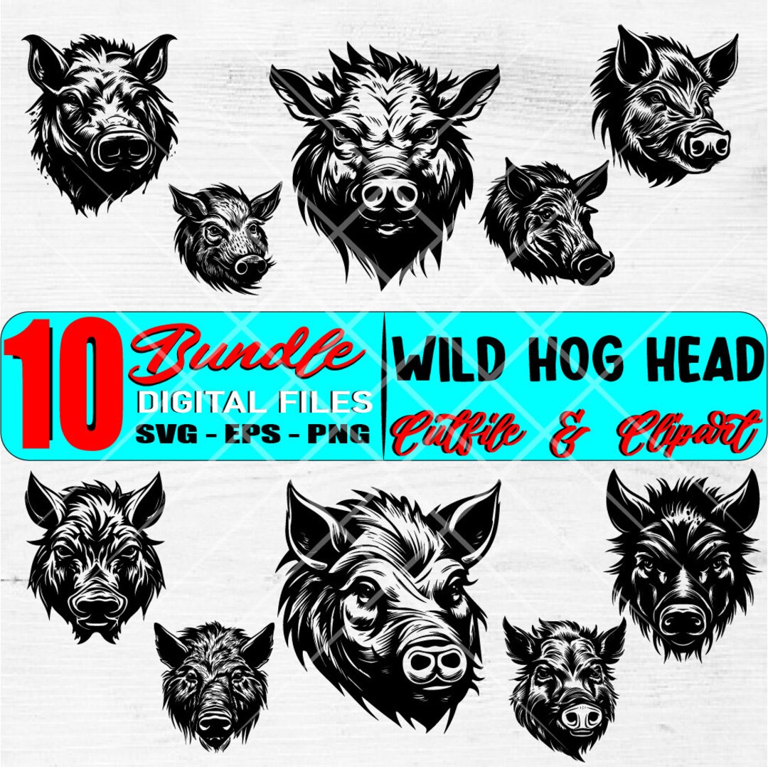 Wild Hog Head Art Themes, SVG PNG, Eps and Dxf for Cricut and ...