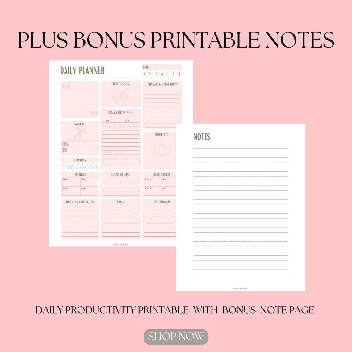 Daily Planner Printable | Pink & Tan | Daily Planner Template | Daily ...