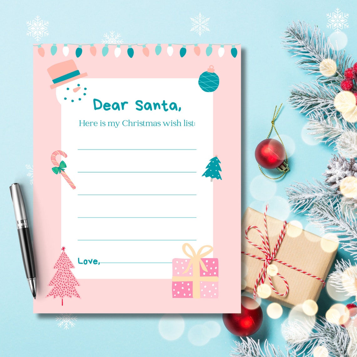 Printable Santa Letter for Kids Christmas Wish List Kids Santa Letter ...