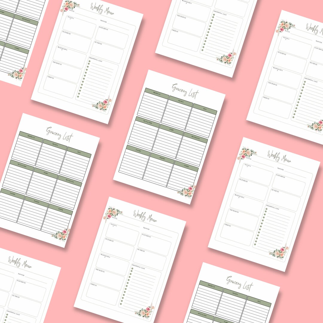 Sage Green Menu Planner & Grocery List Grocery List PDF Meal Planner ...