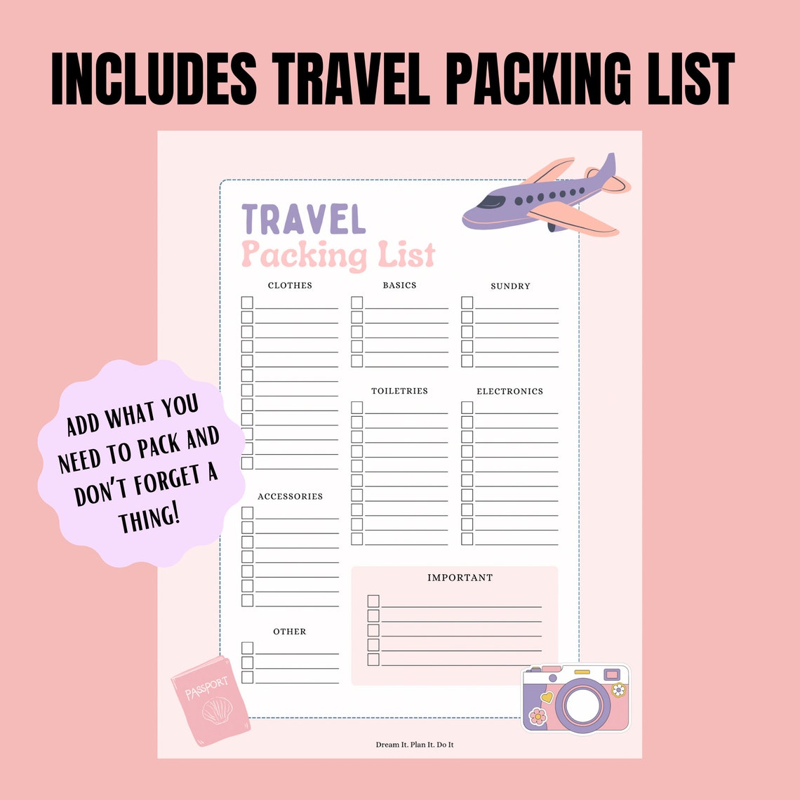Travel Planner Template Travel Packing List Travel Checklist PDF Travel ...