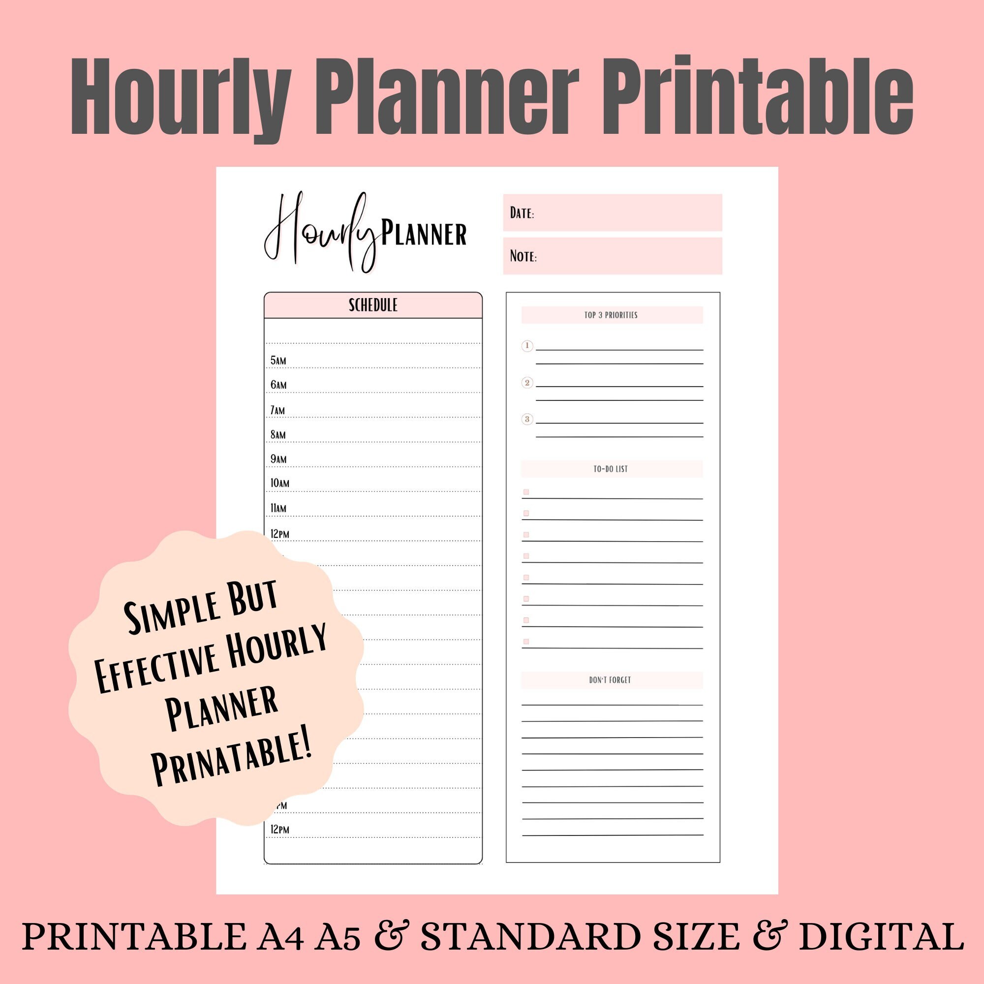 Hourly Planner Hourly Planner Printable Hourly Planner - Etsy