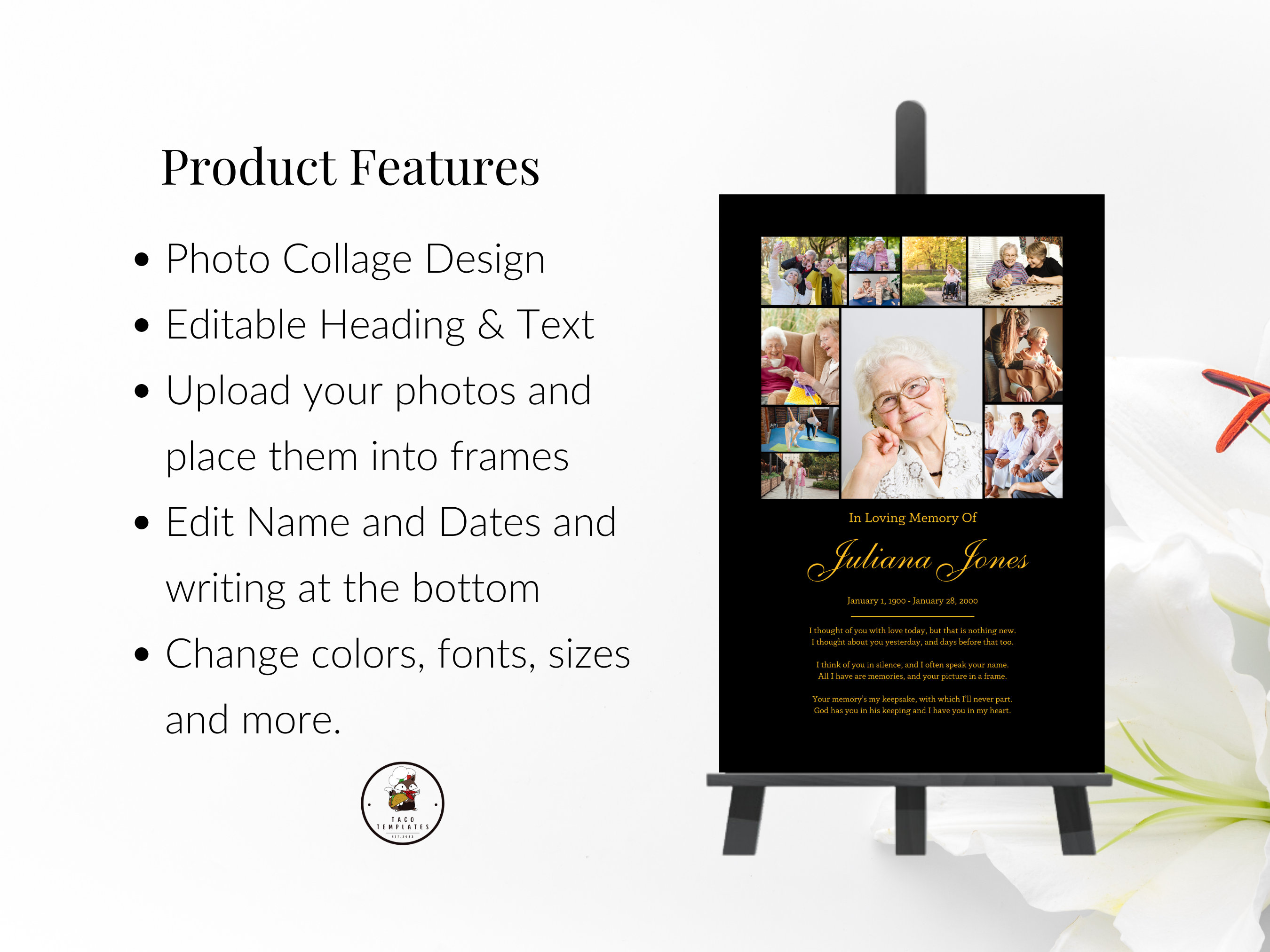 Memorial Tribute Posters, Collage Posters for Funerals, Celebration of ...