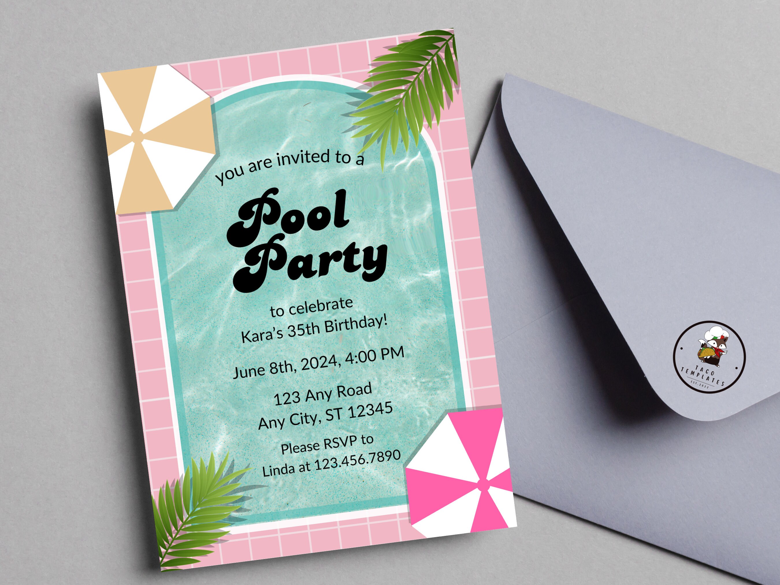 Pink Summer Pool Party Invitation, Pool Party Invitation, Pink Party ...