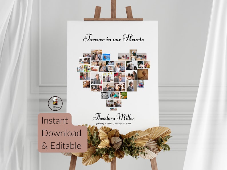 Heart Collage Memorial Tribute Board, Funeral Service Photo Board ...