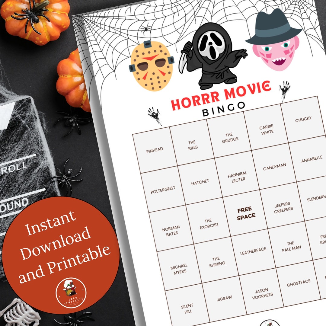 Printable Horror Movie Bingo Cards, Fun Game Night Activity, Instant ...