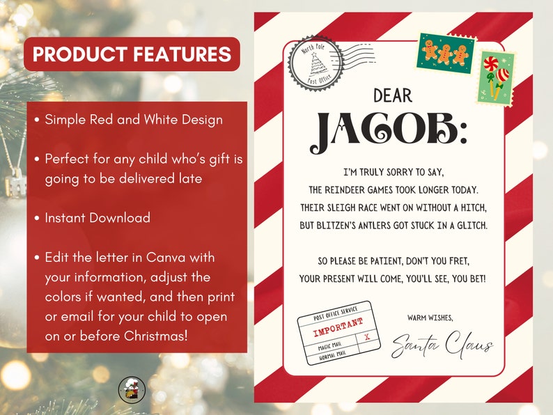 Delayed Present Letter From Santa, Custom Santa Note - Etsy
